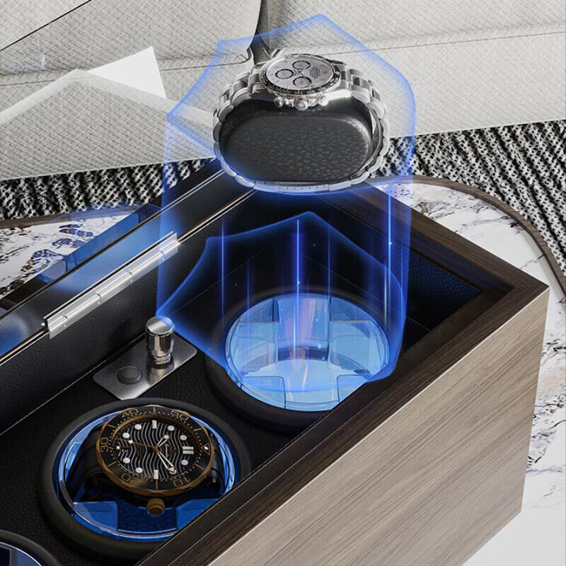 4 Slot Watch Winder w/LED Light Automatic Watch Display Quiet Wooden ...