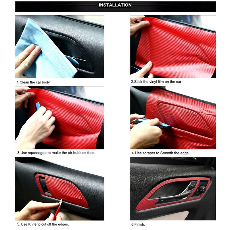 Auto Innenraum Kohlefaser 3D rot Panel Vinyl Wrap Aufkleber ...