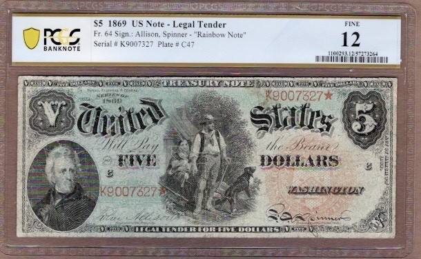 1869 $5 Legal Tender Note, Fr64, PCGS 12, SCARCE!! | eBay