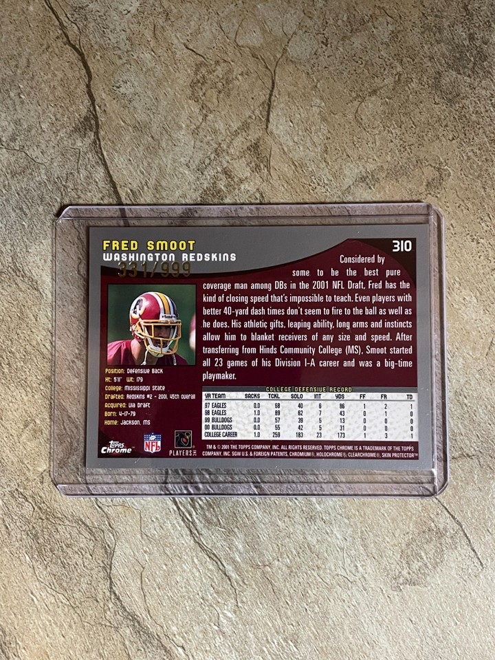2001 Topps Chrome Football Fred Smoot Rookie Refractor #331/999 | eBay