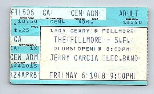 Jerry Garcia Elettrico Fascia Ticket Stub May 6 1988 Fillmore San ...