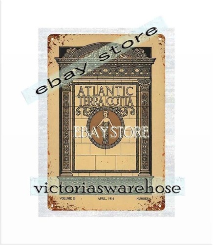 1916 Atlantic Terra Cotta metal tin sign dorm roomed retro wall art | eBay