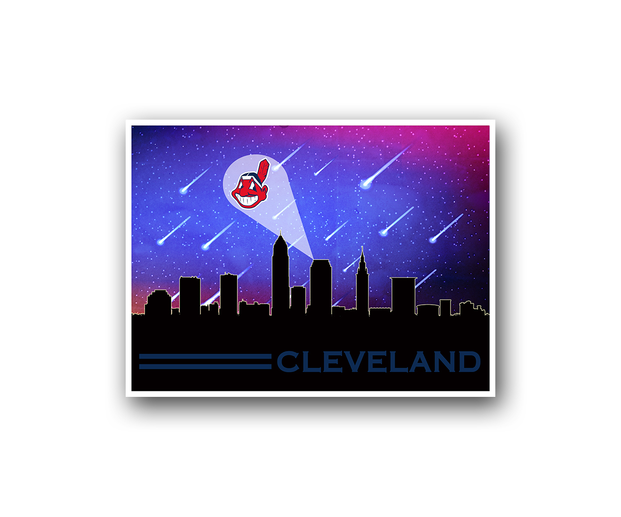 Cleveland Indians Poster City Skyline Art Print Man Cave Decor 12x16 ...