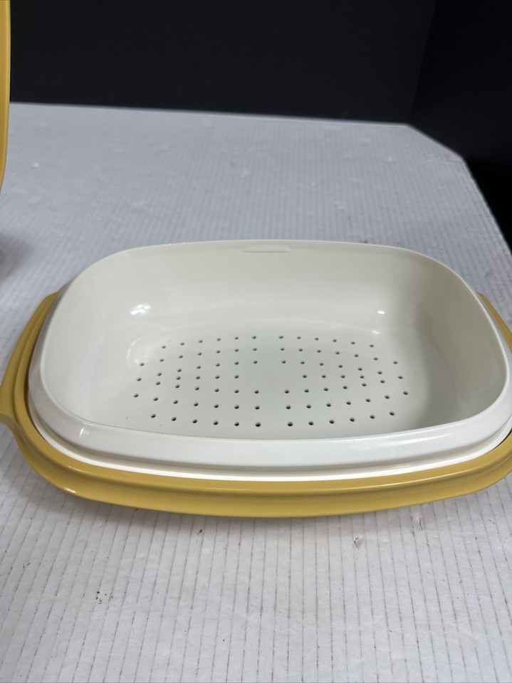 Vintage Yellow Gold 3 piece Tupperware Microwave Steamer Serving Dish ...