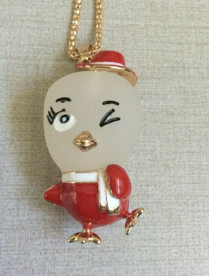 Betsey Johnson Unique Winking Chicken Pendant on Long Gold Necklace New ...