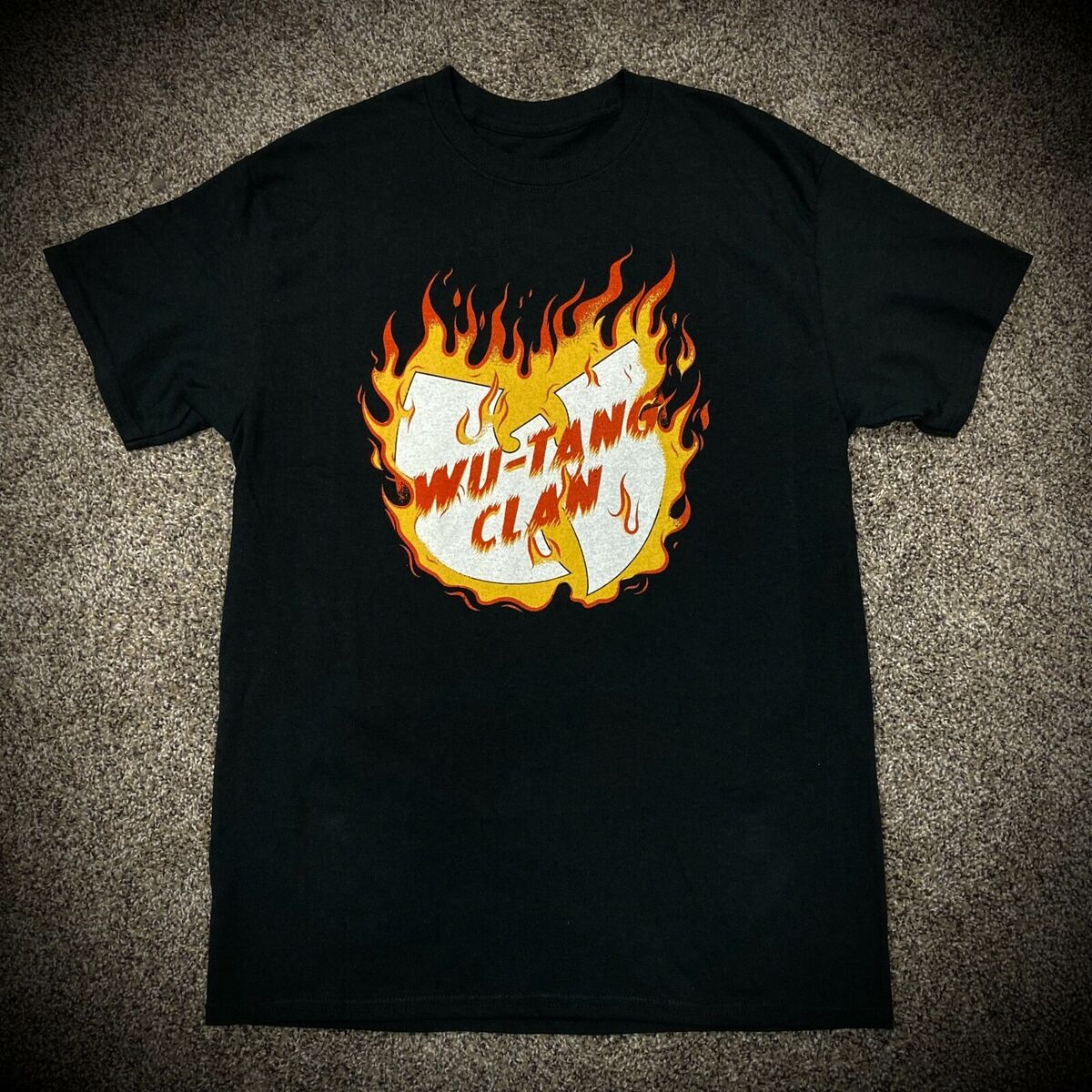 WU TANG CLAN T-SHIRT black yellow fire flames rap hip hop WU TANG CLAN T-SHIRT black yellow fire flames rap hip hop