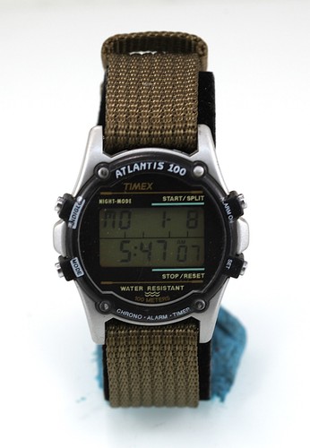 Timex Atlantis Watch Men Silver Plastic Brown Nylon 100m Alarm Date ...