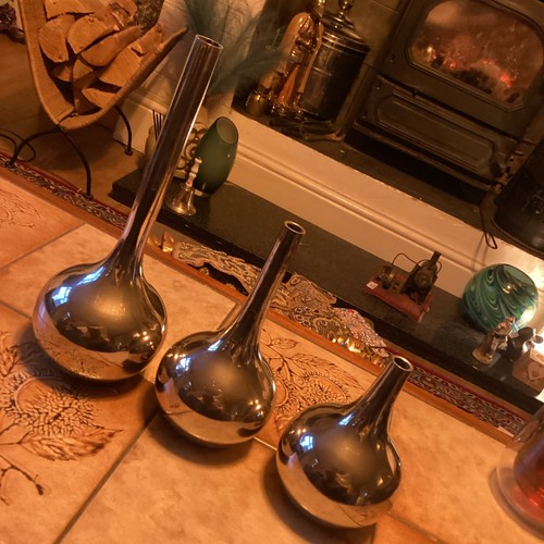Trio of Silver Plated Dansk Style Onion Taper Candle Holders Mid ...