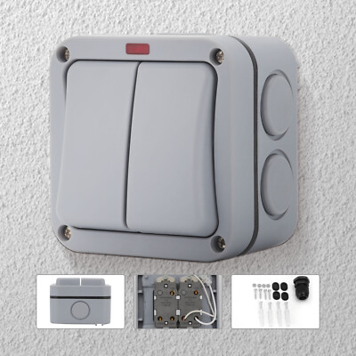 2 Way Wall Double Light Switch Garden External Weatherproof Outdoor ...