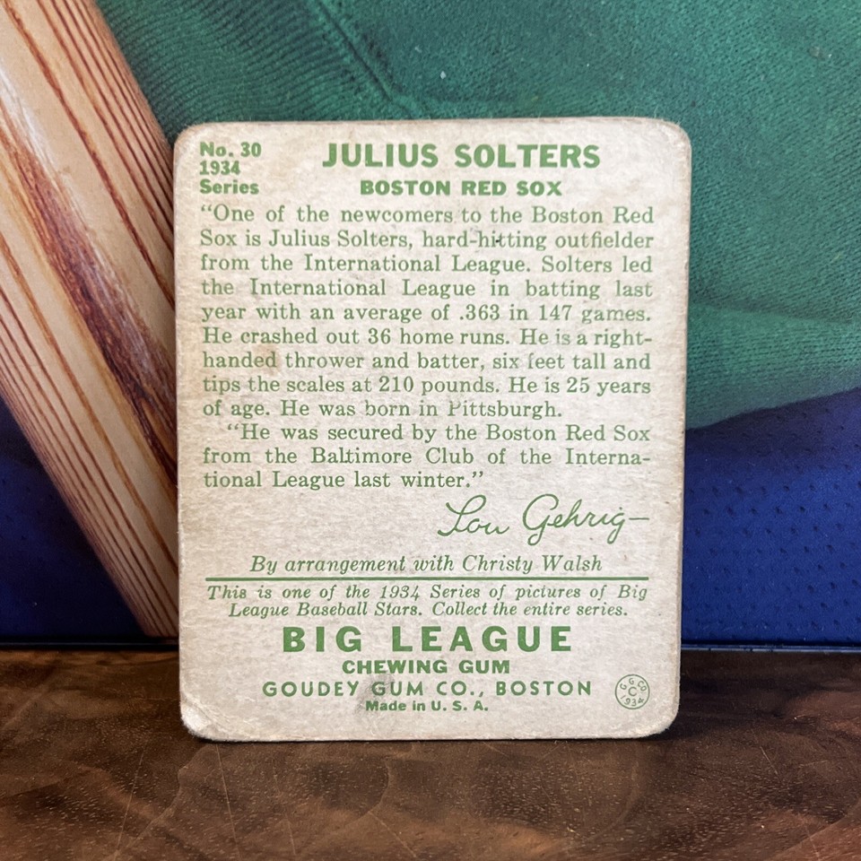 1933 Goudey "Lou Gehrig Says" Julius Solters Boston Red Sox (#30) Gd Vg ...