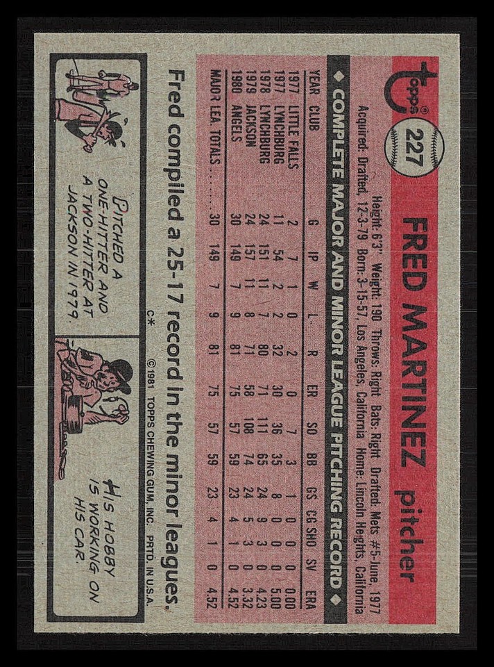 Fred Martinez 1981 Topps #227 California Angels Rookie | eBay