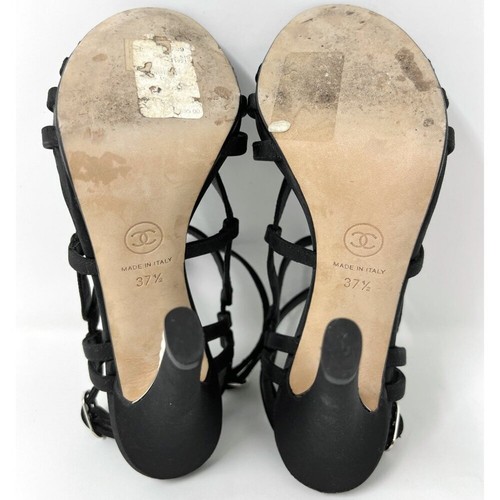 Chanel Grosgrain Black Strappy Gladiator Caged Peep Toe Pearl High ...