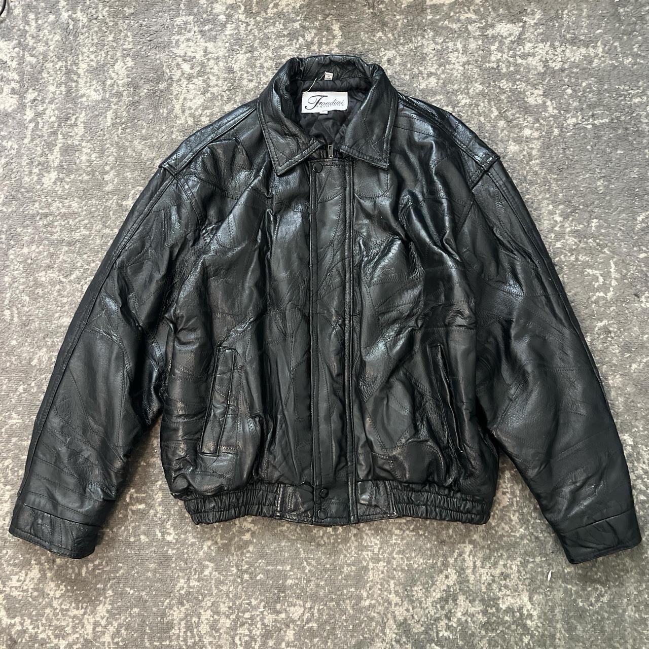 Vintage Fondini Black Leather Bomber Jacket Quilted boxy cropped flight ...