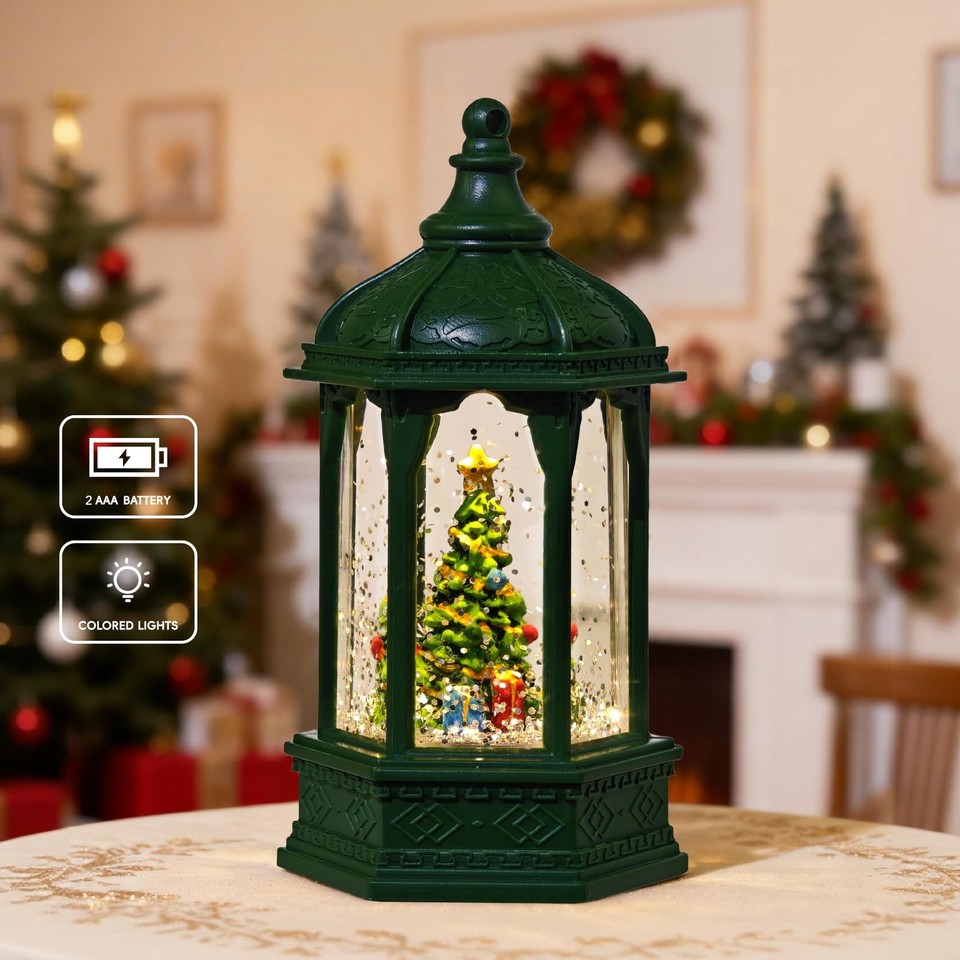 Christmas Snow Globe, Glitter Lighted Snow Globes Lantern Tabletop ...