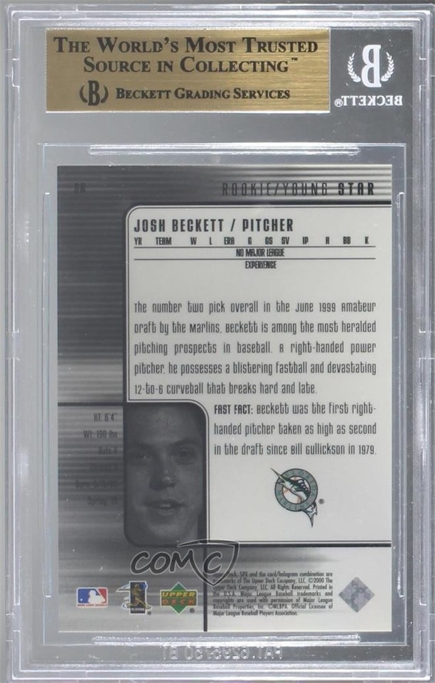2000 SPx Rookie/Young Star Radiance /100 Josh Beckett #98 BGS 9.5 GEM ...