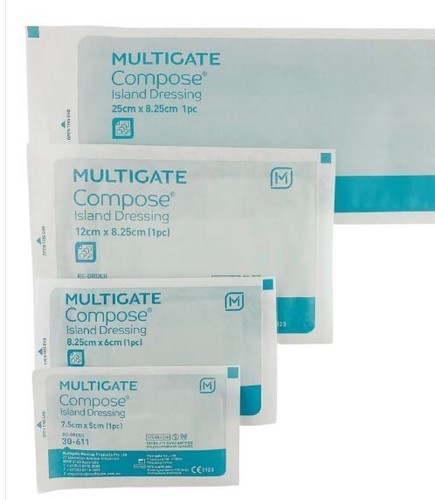 50 x MULTIGATE COMPOSE ISLAND ADHESIVE, NON-ADHERENT WOUND DRESSING 7 ...