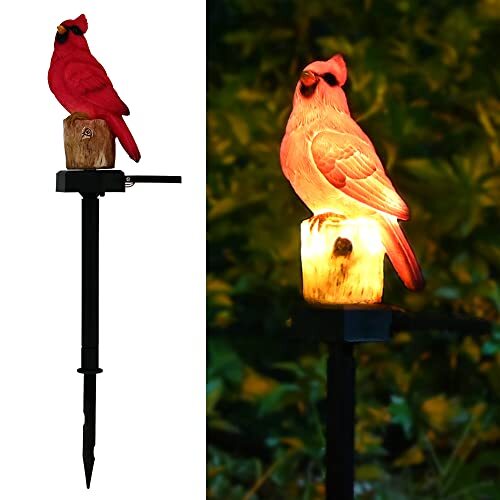 Cardinal Garden Decor Bird Figurine Solar Light Outdoor Stake Patio ...