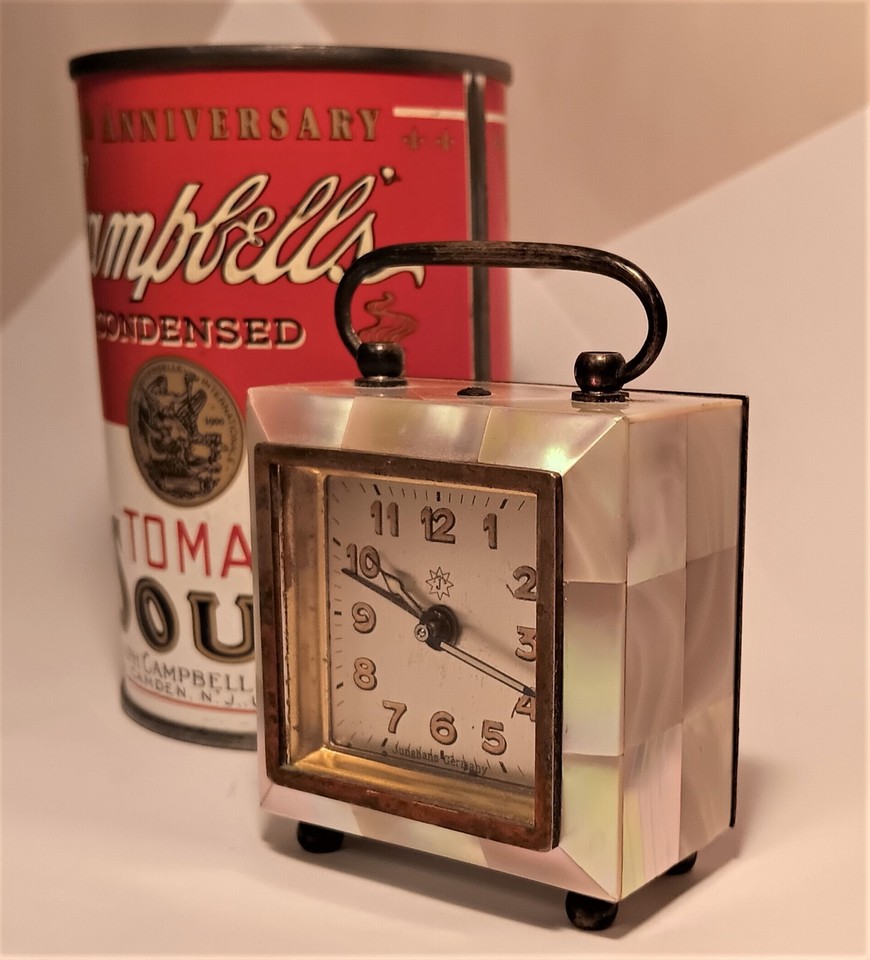 1920s MOTHER OF PEARL junghans travel alarm clock vtg art deco seashell ...