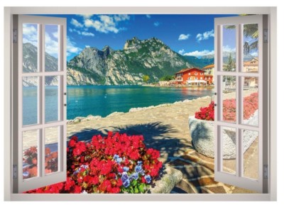 Lake Garda View Window 3D Wall Decal Art Mural Home Decor Canvas Vinyl ...