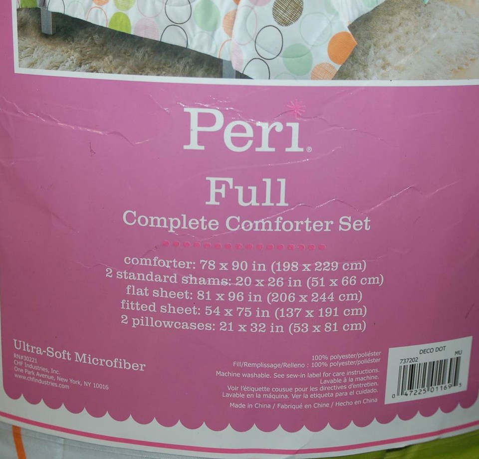 PERI 7 PC DECO DOTS FULL SIZE ULTRA-SOFT MICROFIBER COMFORTER & SHEET ...