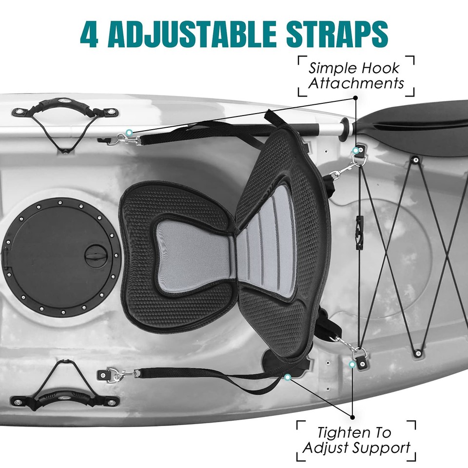 Deluxe Padded Kayak Seat with Storage Bag, Adjustable Cushions for ...