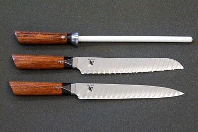 RARE Shun Kramer Knives - Damascus Bread, Slicer, & ceramic hone set | eBay