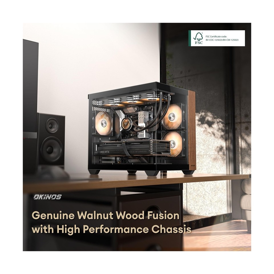 Genuine Walnut Wood PC Case, Pre-Installed 4 x 120mm ARGB & PWM Fans ...