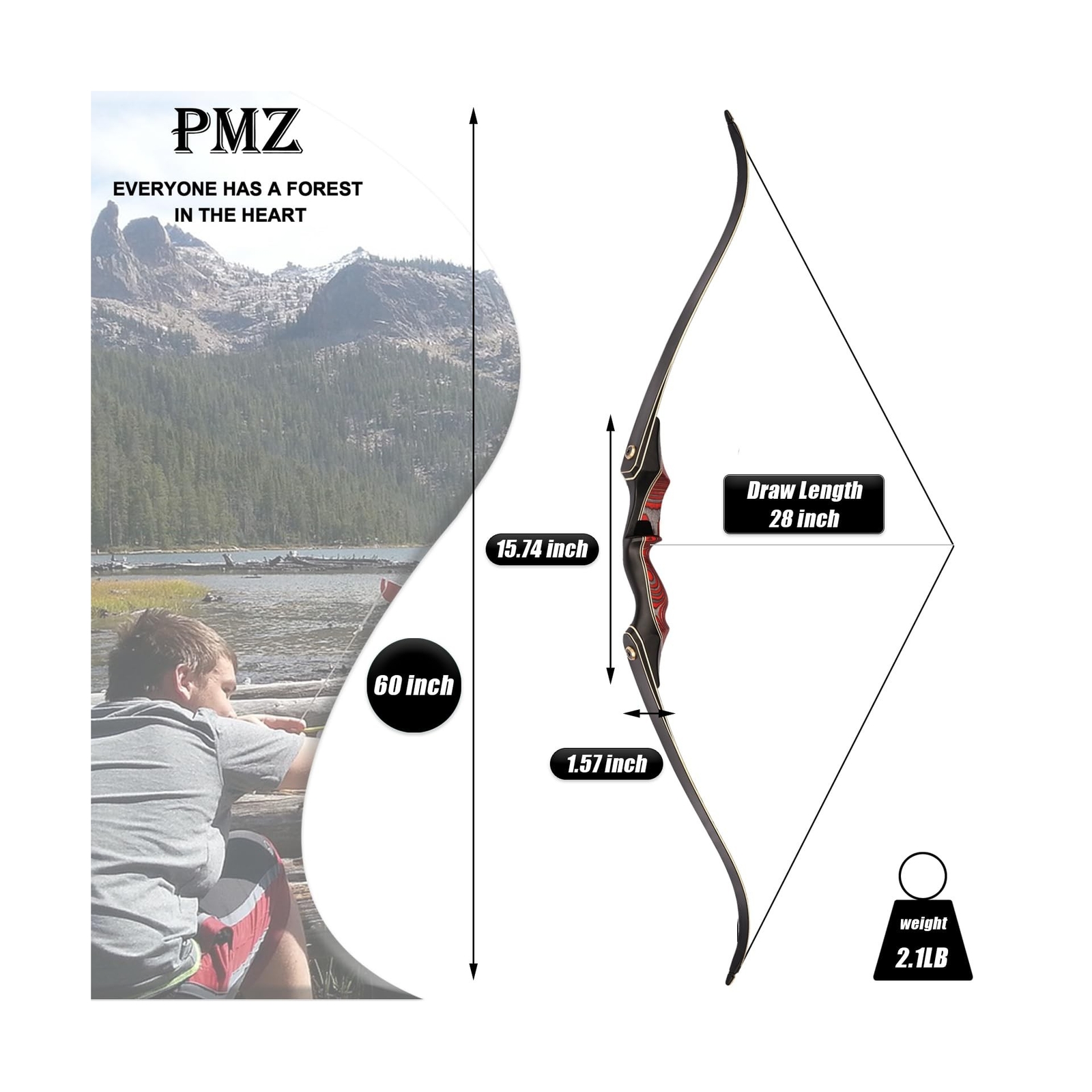 PMZ Recurve Bow Set, Professional Aldults Archery Hunting Bow Kit, 60 ...