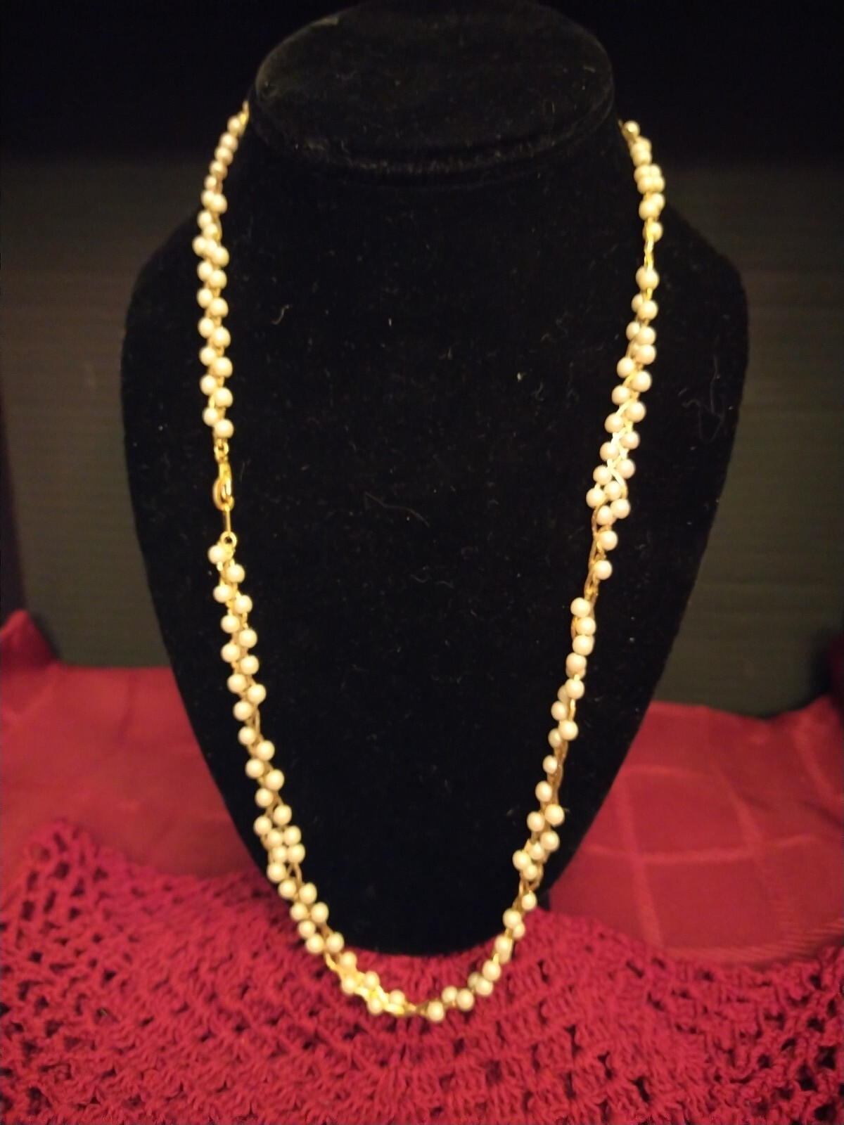Vintage Tiny Faux Pearls Woven in Gold Tone Chain Nec… - Gem