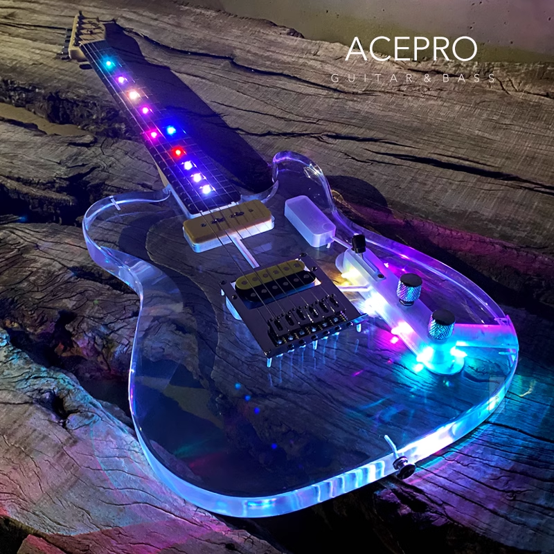 Acepro Colorful LED Light Electric Guitar Acrylic Body Crystal Guitar ...