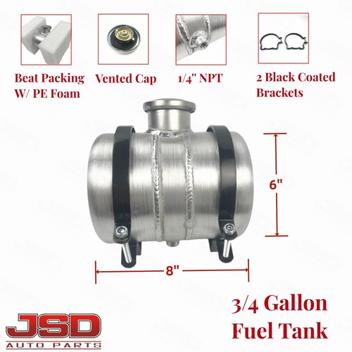Universal 6'' x 8'' 3/4 Gallon 1/4'' NPT Spun Aluminum Round Gas Tank ...