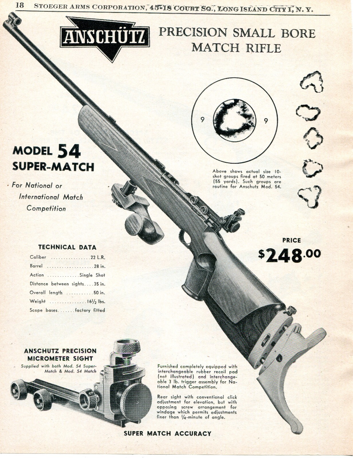 1957 Print Ad of Anschutz 54 Super Match Small Bore Rifle & Micrometer ...
