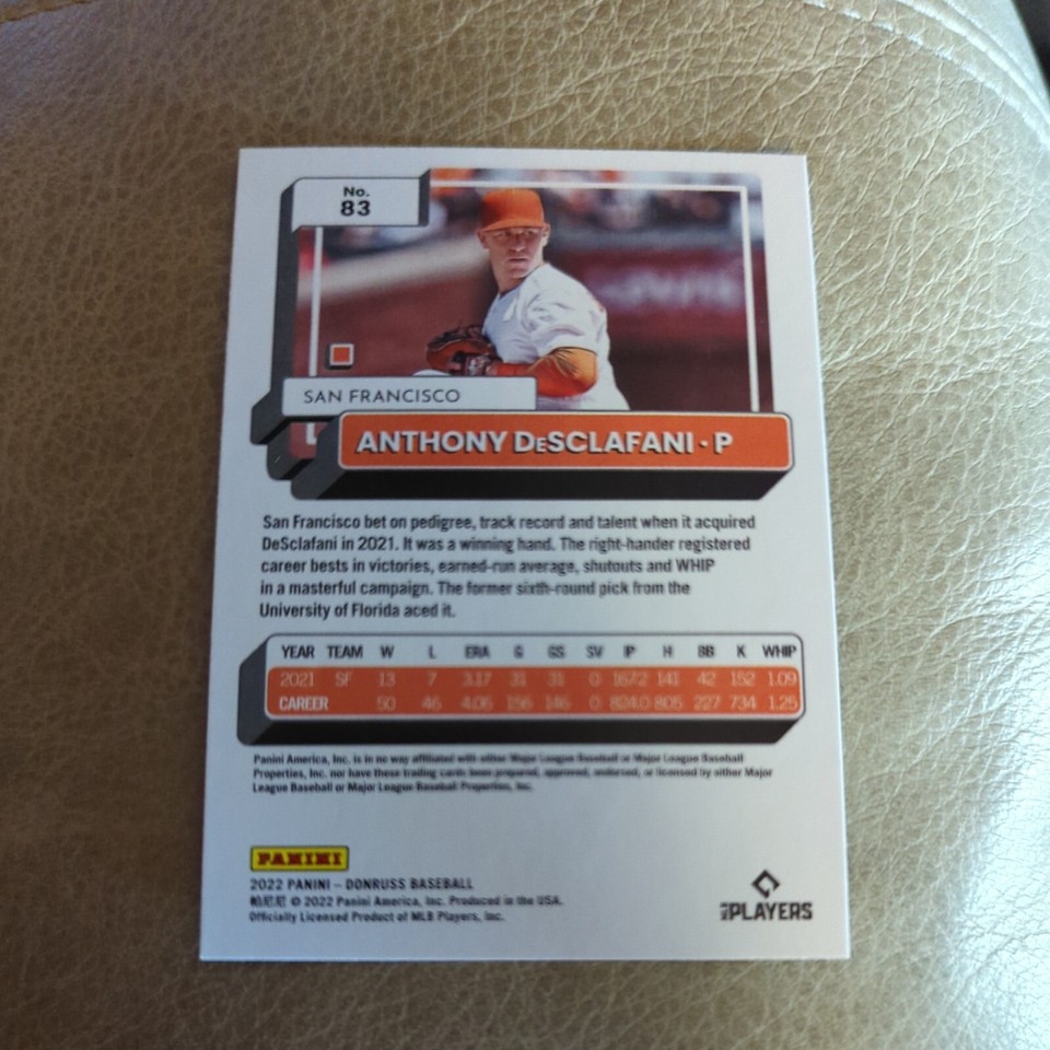 2022 Donruss Purple Holo Anthony DeSclafani #83 Mint Condition Baseball ...