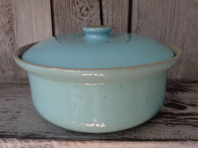 Vtg MCM HARKERWARE Blue Mist Speckled Lidded Casserole Dish 8.5"D ...
