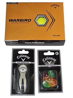 Callaway Warbird 12 Yellow Golf Balls, Divet Tool, 8 Neon Ball Markers ...