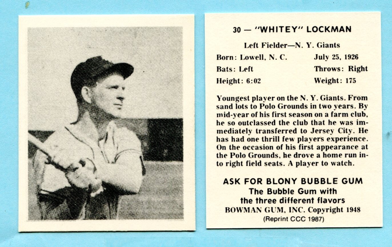 1948 Bowman Baseball Reprint # 30 Whitey Lockman -- New York Giants | eBay
