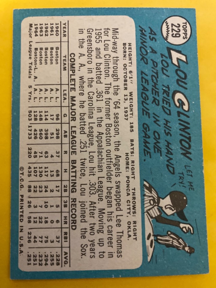 1965 Topps Baseball set break #229 Lou Clinton NM/MT | eBay