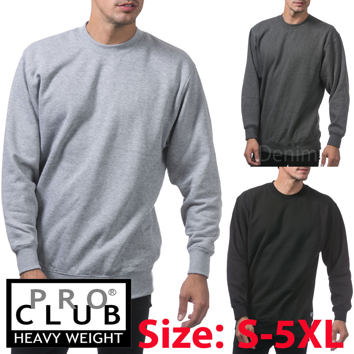 1 NEW PRO CLUB SOLID PLAIN HEAVY WEIGHT FLEECE CREW-NECK SWEATSHIRTS ...