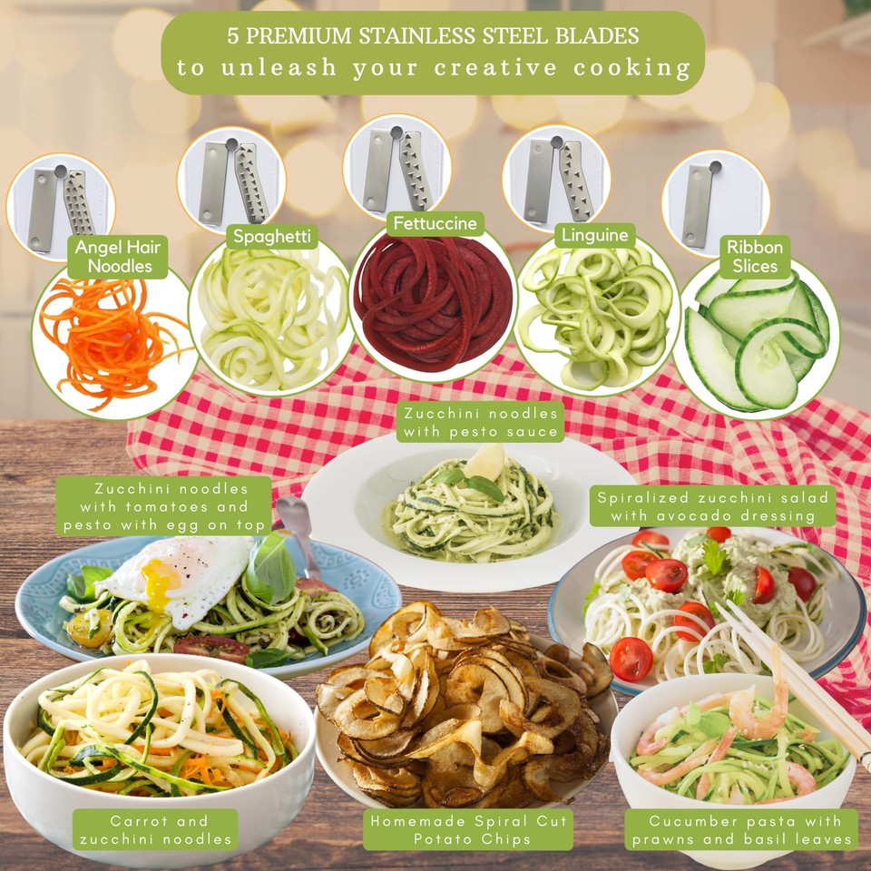 Pasta Maker Spiralizer Veggie Noodle Maker for Squash Zucchini Potatoes ...