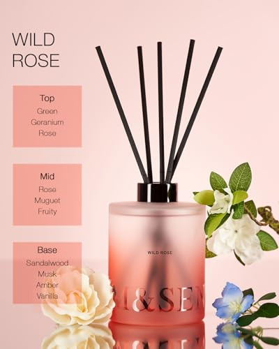 Wild Rose Reed Diffuser Set - 16.9 fl oz Large Room Scented Diffuser ...