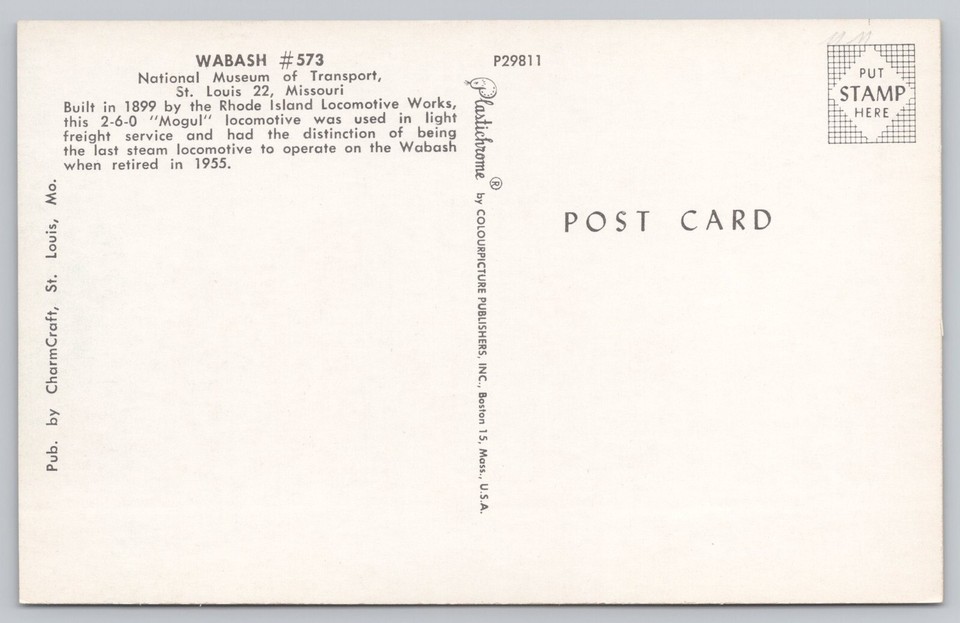 Postcard Wabash 573 Train Steam Engine 2-6-0 Mogul St. Louis, Missouri ...
