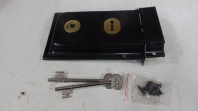 Black iron pressed metal rim lock and keeper, 2 keys,federation ...