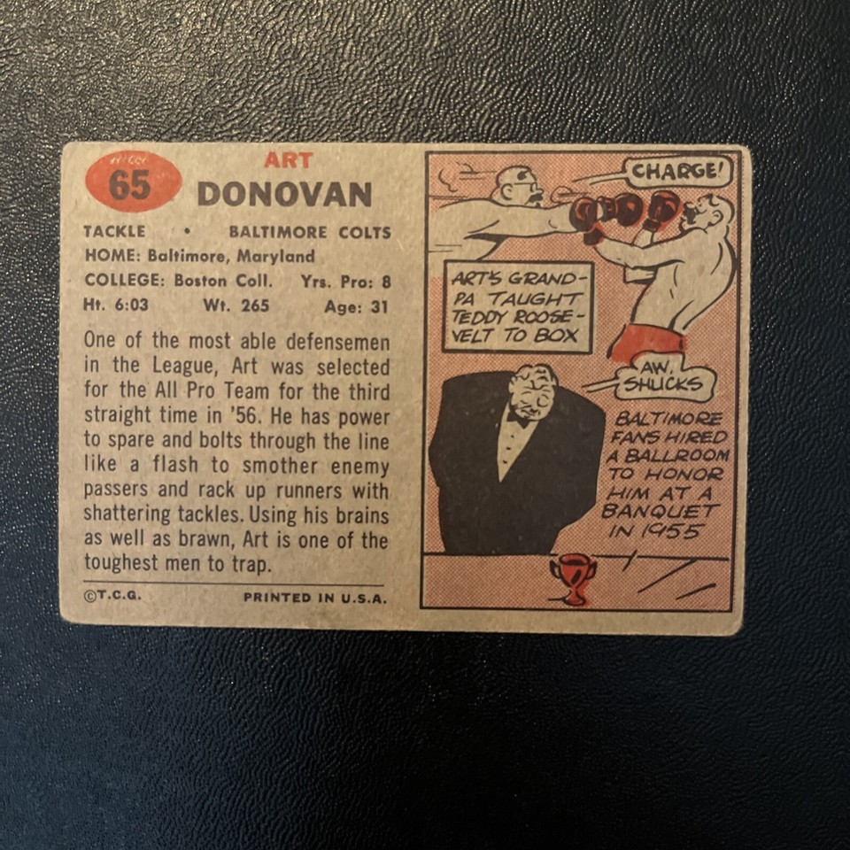 1957 Topps #65 Art Donovan, Baltimore Colts | eBay