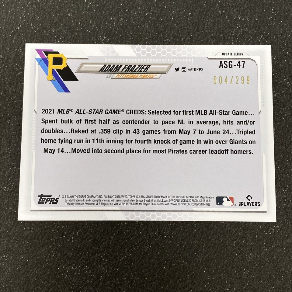 2021 Topps Update MLB All-Stars BLACK /299 Adam Frazier #ASG-47 Game ...