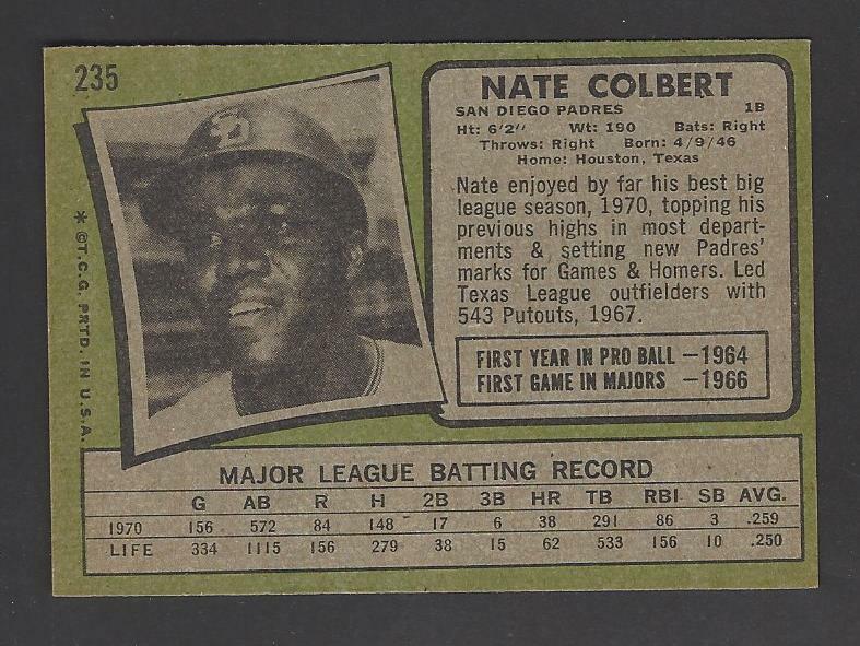 1971 Topps - #235 Nate Colbert - San Diego Padres - ExMt | eBay