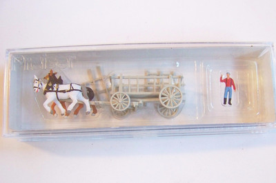 N Preiser 79476 Old Time Horse Drawn Delivery Rack Wagon with Teamster ...