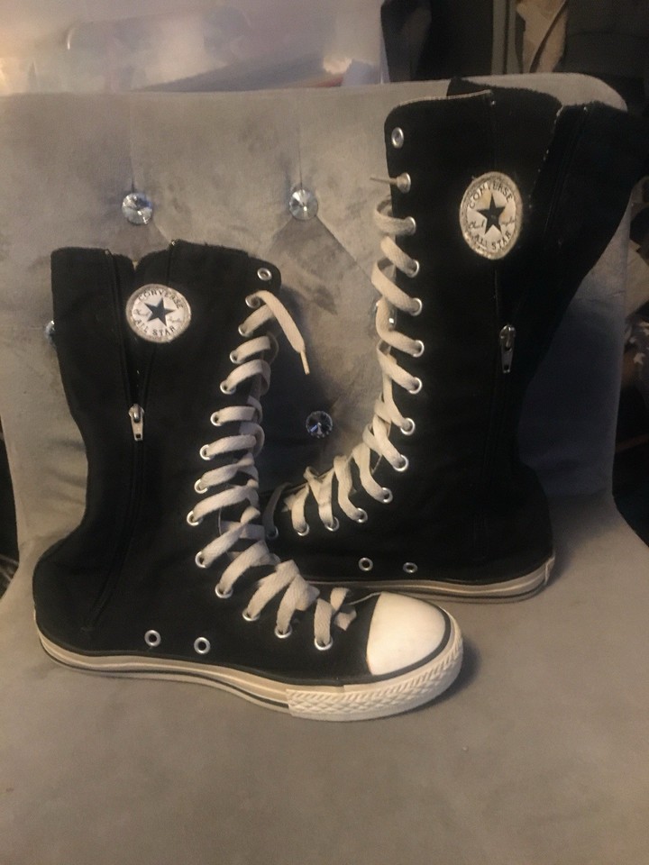 Knee High Black Zip& Lace Up Converse All Stars | eBay