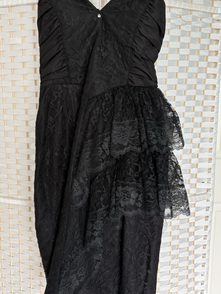 Vtg Black Lace Cocktail Dress 80s Peplum Climax For David Howard 9/10 ...