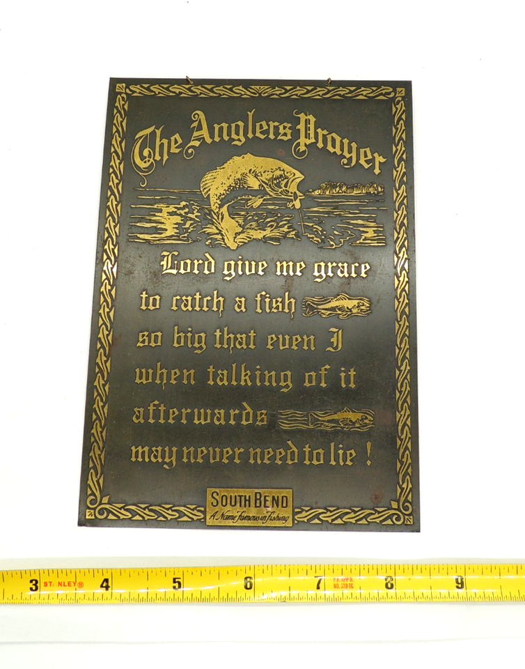 Vintage South Bend The Angler’s Prayer Brass Sign Plaque Fishing ...