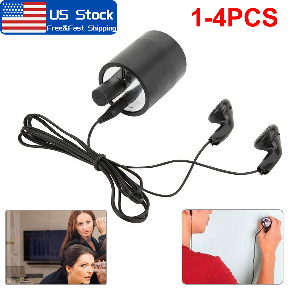 Professional Contact Microphone Spy Audio Ear Listen Voice Through Wall ...